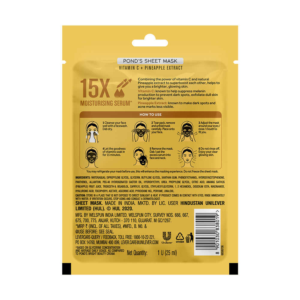 POND'S Vitamin C Brightening Sheet Mask With 100% Natural Pineapple ...